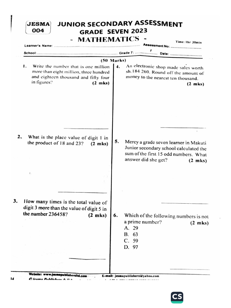 Jesma JSS 004maths | PDF