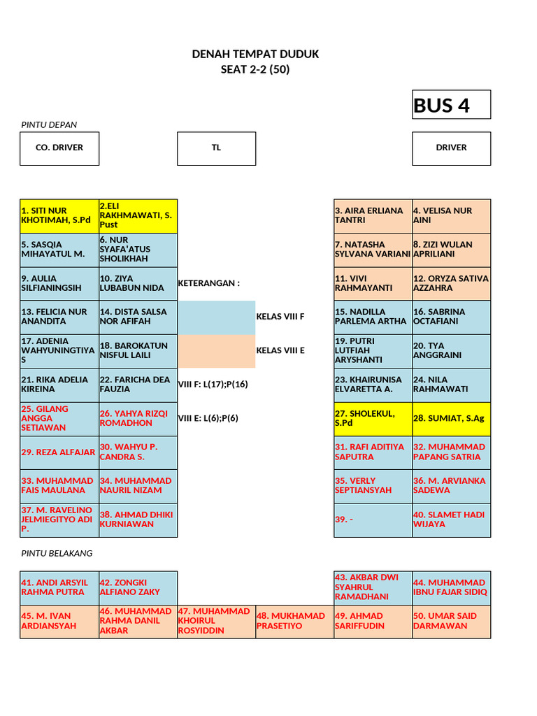 Denah Bus Study Tour 2025 | PDF