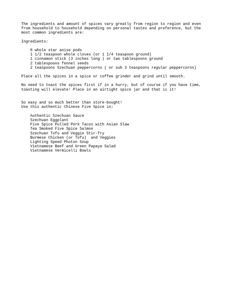 Five Spice zacin | PDF