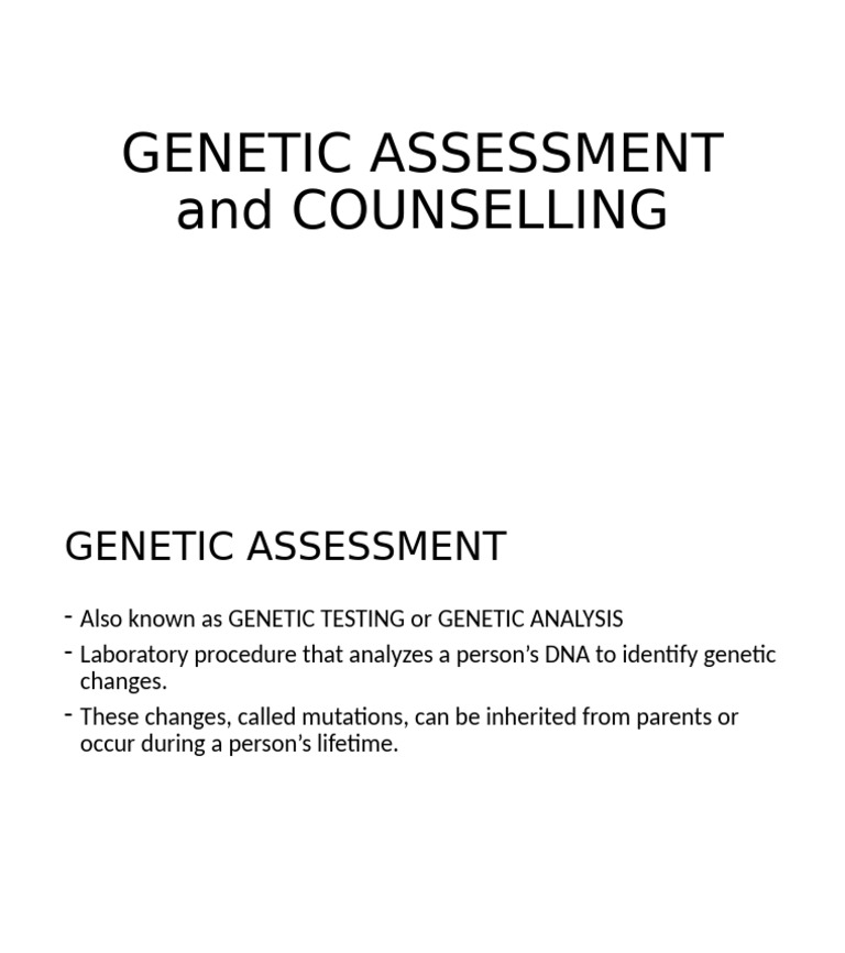 Genetic Assessment and Counselling | PDF