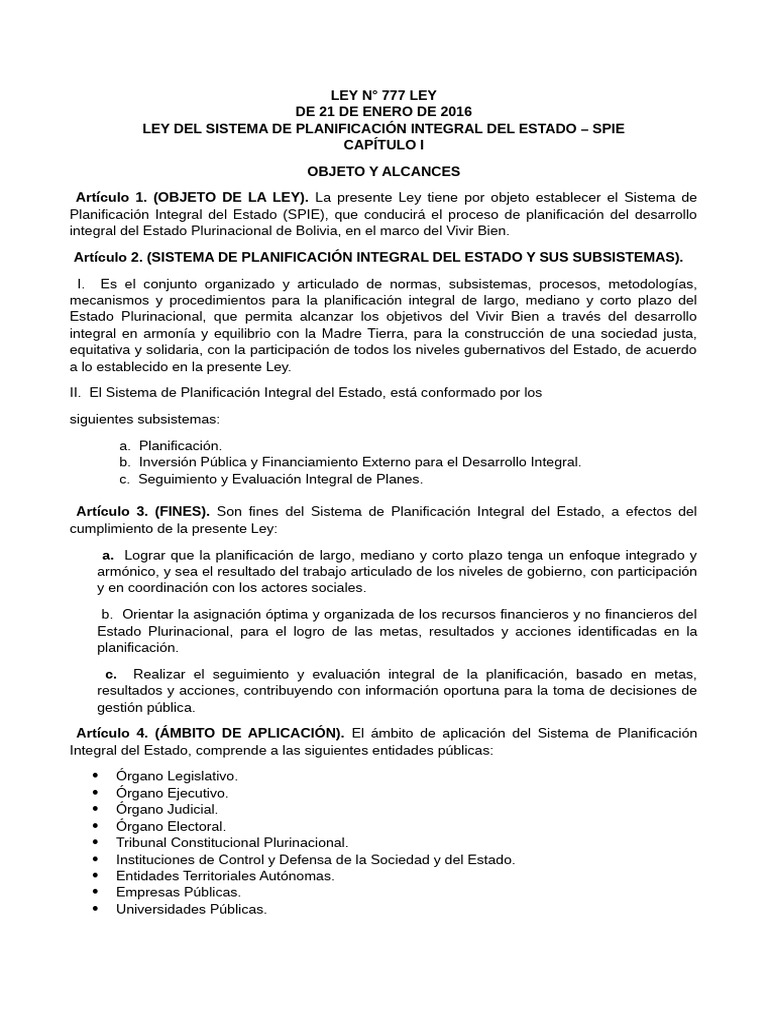 Ley 777 SPIE | PDF | Planificación | Administración Pública