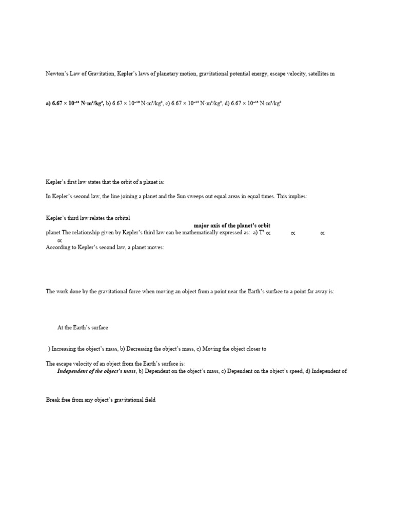 Phy 101 Answers Gravitation | PDF | Orbit | Force