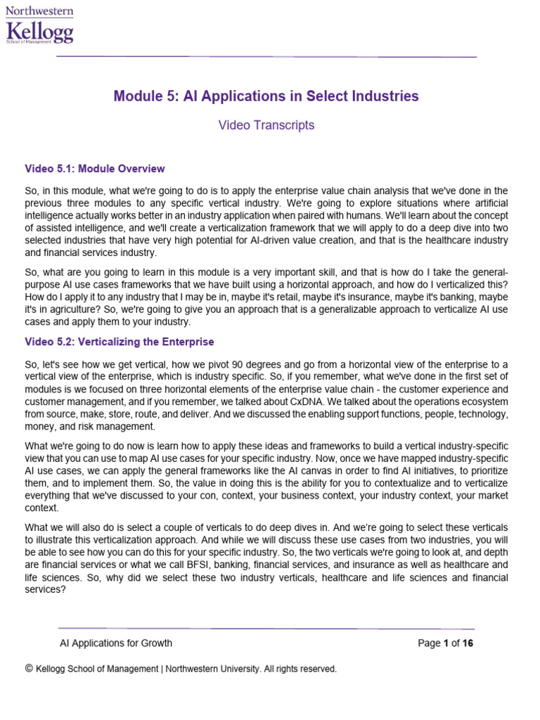 KLG - AI Applications For Growth - Module 5 Transcripts | PDF ...