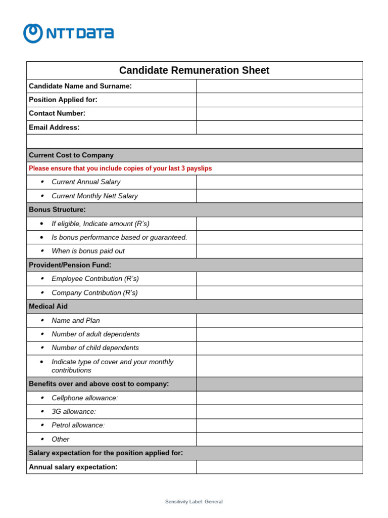 Candidate Rem Sheet (NTT DATA) | PDF