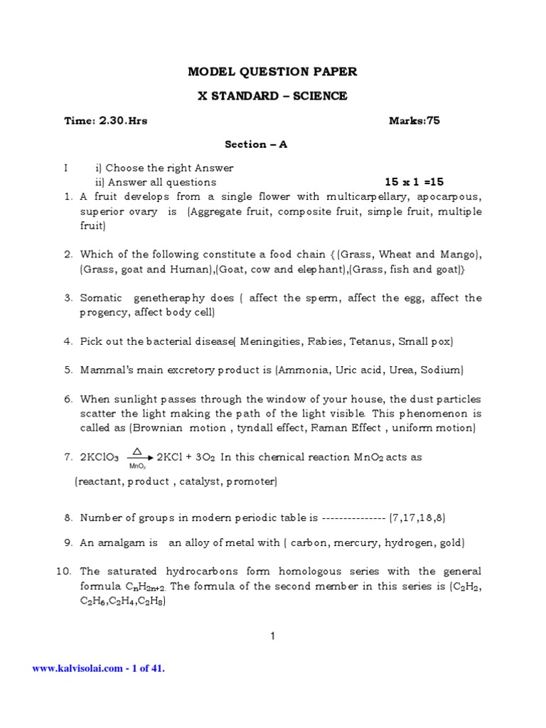 SSLC Science 5 Model Question Papers English Medium | PDF | Solution ...