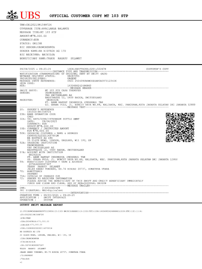 Slip 75K MT 103 STP Pt. Bank Rayat | PDF