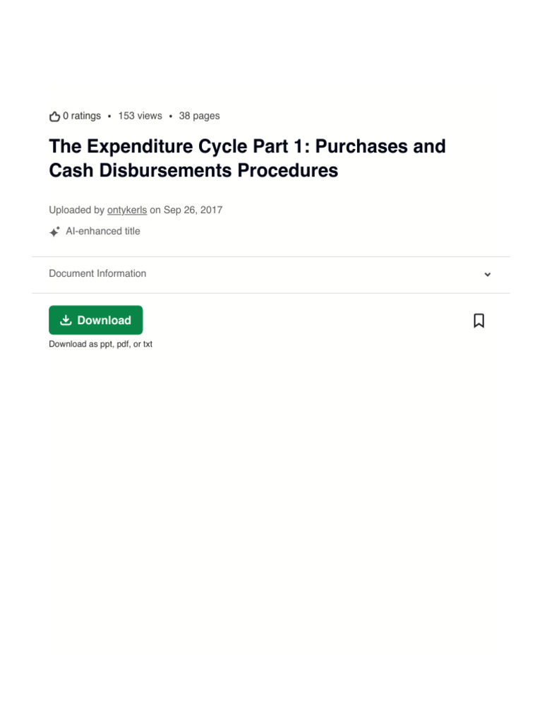 The Expenditure Cycle Part 1 - Purchases and Cash Disbursements Procedures - PDF - Accounts ...