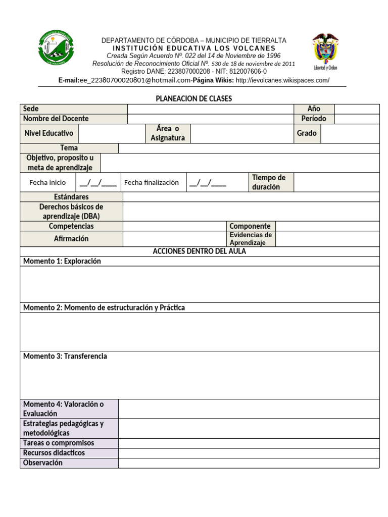 FORMATO EN BLANCO PLANEACION DE CLASE | PDF