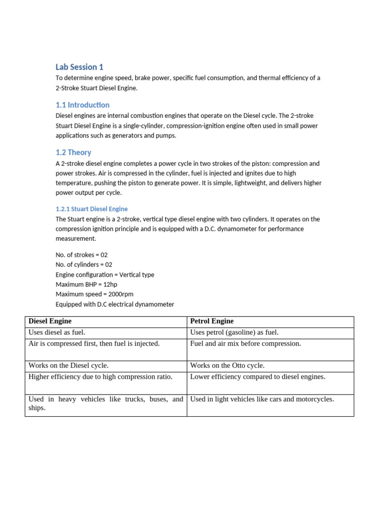 Revised 2 Stroke Diesel Lab Report | PDF | Internal Combustion Engine ...