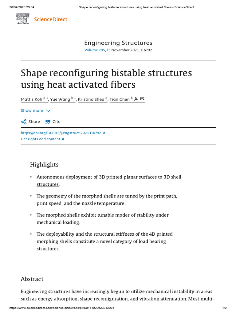 Shape reconfiguring bistable structures using heat activated fibers - ScienceDirect | PDF | 3 D ...