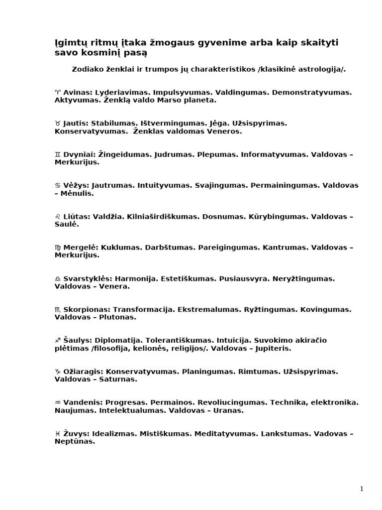 Astrologija Igimtu Ritmu Itaka Zmogaus Gyvenime (Mokslobaze - LT) | PDF