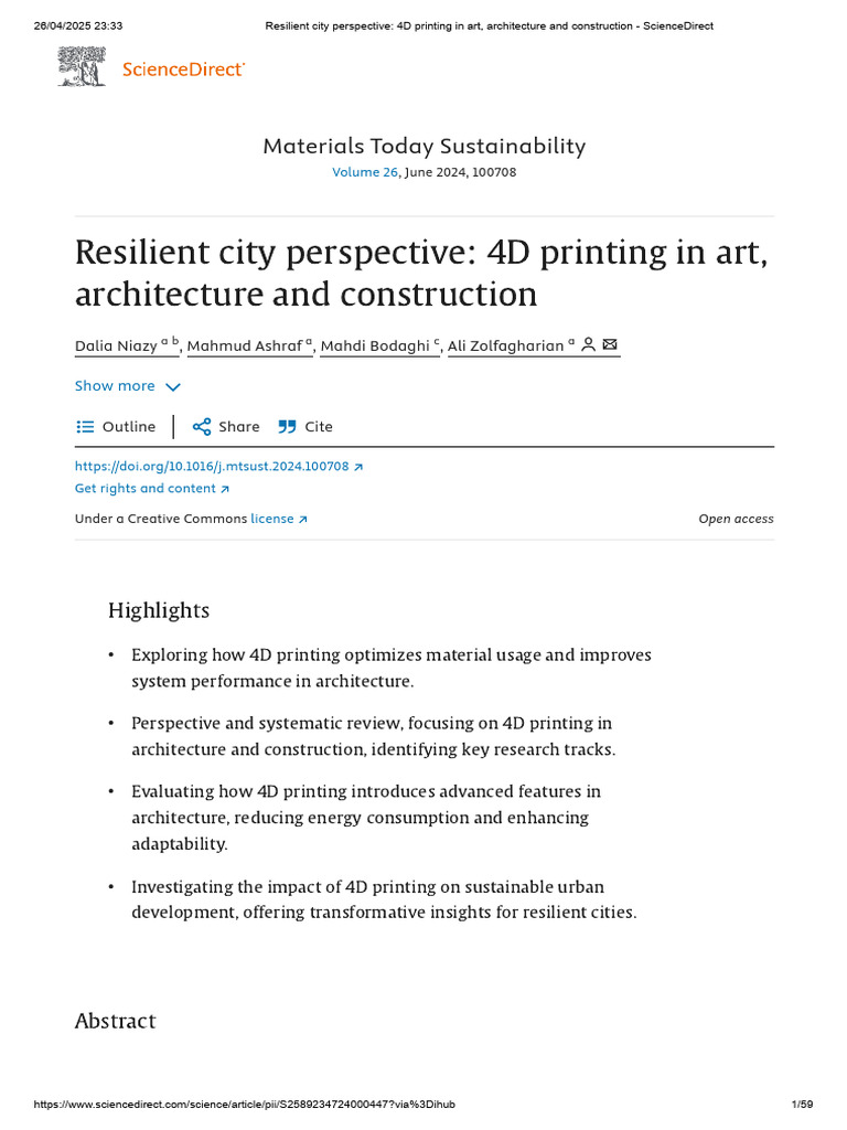 Resilient city perspective_ 4D printing in art, architecture and ...