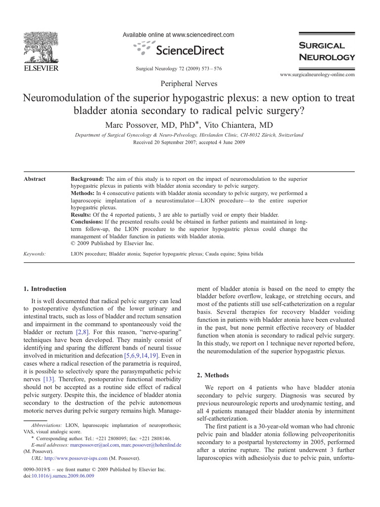 (2009)Neuromodulation of the Superior Hypogastric Plexus | PDF ...