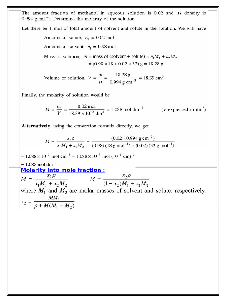Interconversion Concentration Terms 2022 | PDF