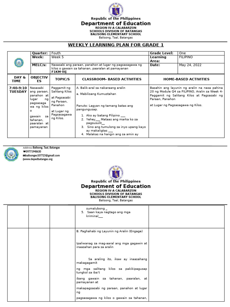 Quarter 4 WLP FILIPINO - APMAY 23 22 | PDF
