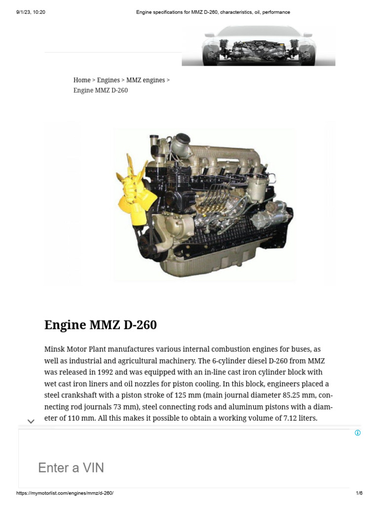 Engine Specifications For MMZ D-260, Characteristics, Oil, Performance ...
