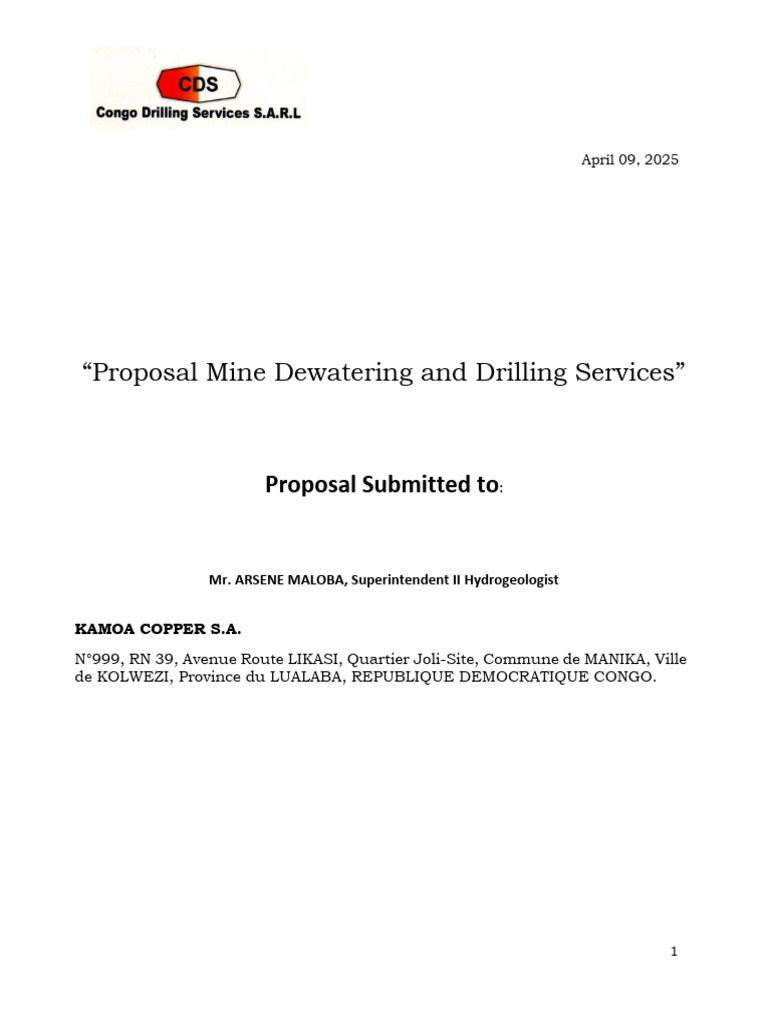 Proposal Mine Dewatering Services and Drilling - Kamoa Copper SA ...