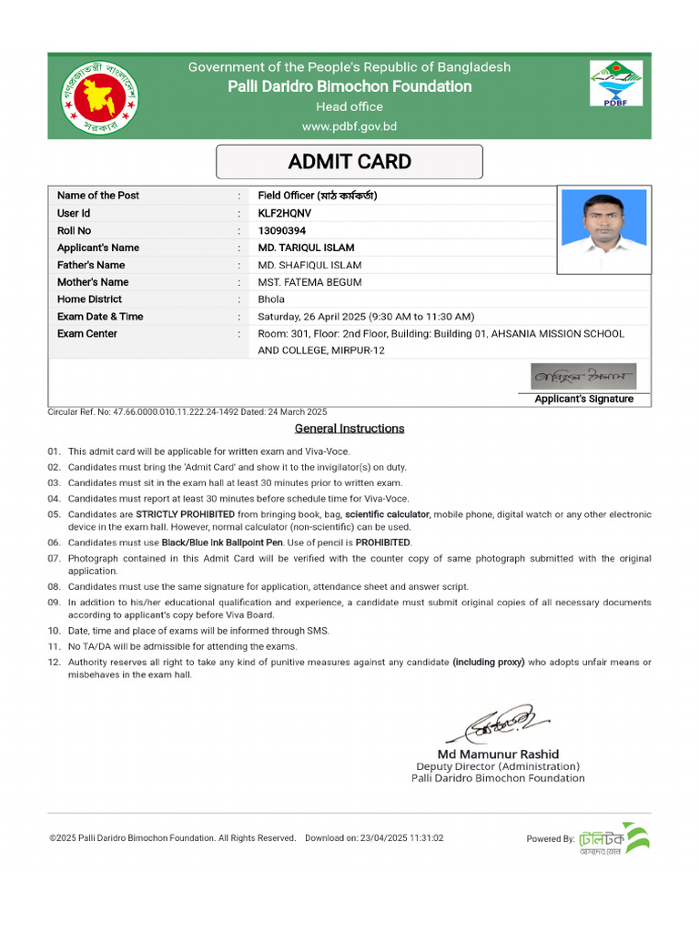 AdmitCard_PDBF_KLF2HQNV | PDF
