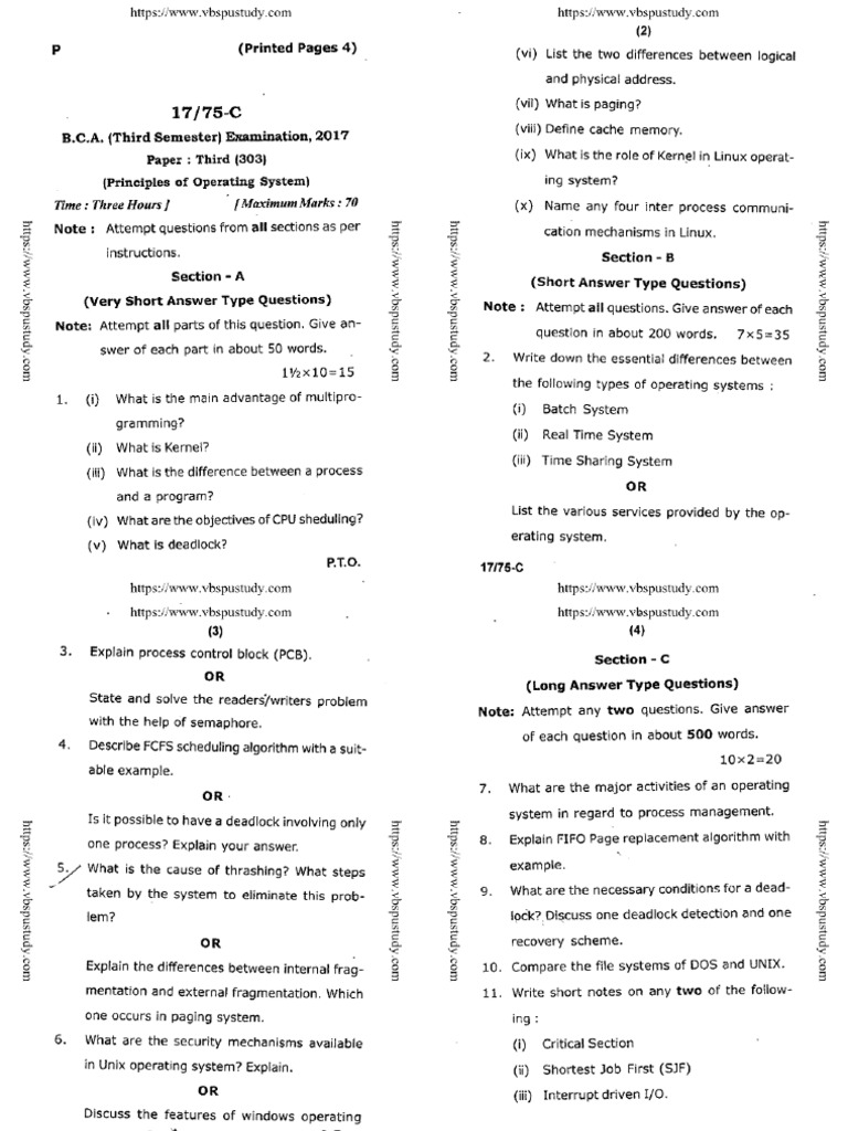 Bca 3 Sem Principles of Operating System 75 C 2017 | PDF