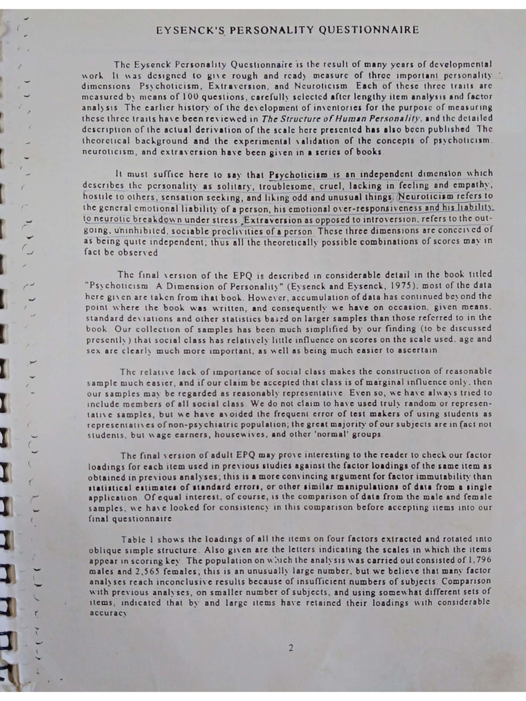 EYSENCK Personality Manual | PDF