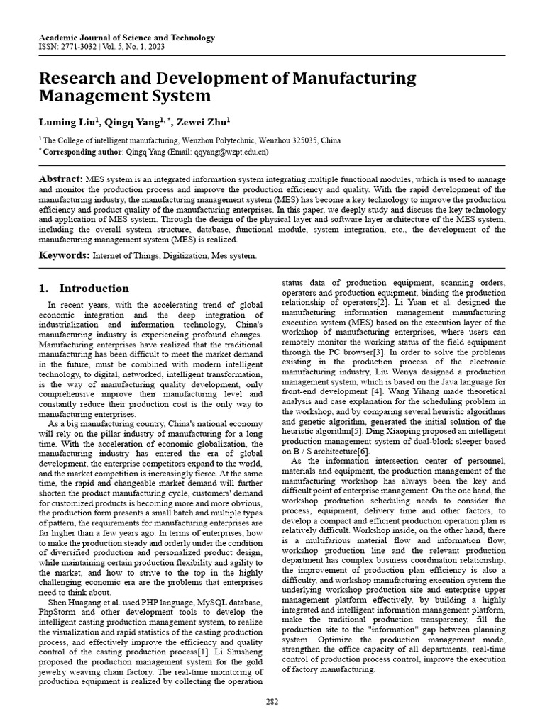 Research and Development of Manufacturing Manageme | PDF | Databases ...