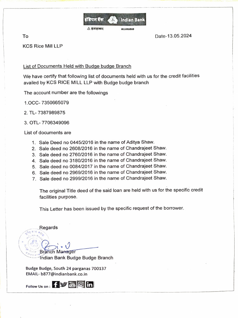 List of Documents Indian Bank | PDF