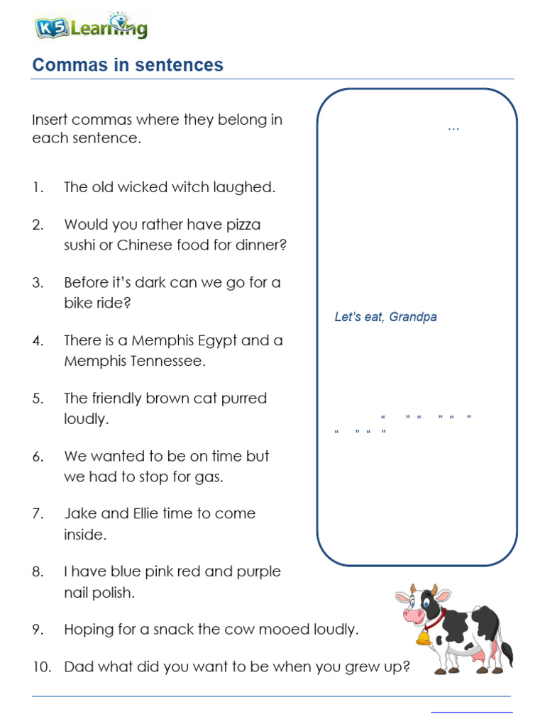 Grade 2 Comma Punctuation Worksheet | PDF | Linguistics | Typography