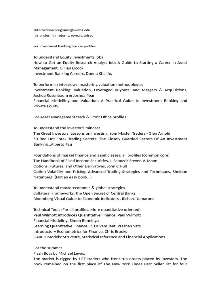 Fmi Reading | PDF | Mathematical Finance | Investment Banking