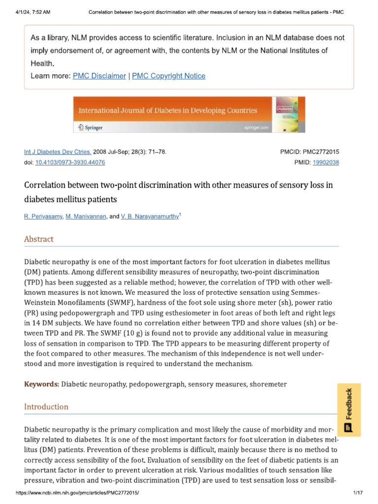 Correleation Between Two-Point Discrimination With Other Measures of ...