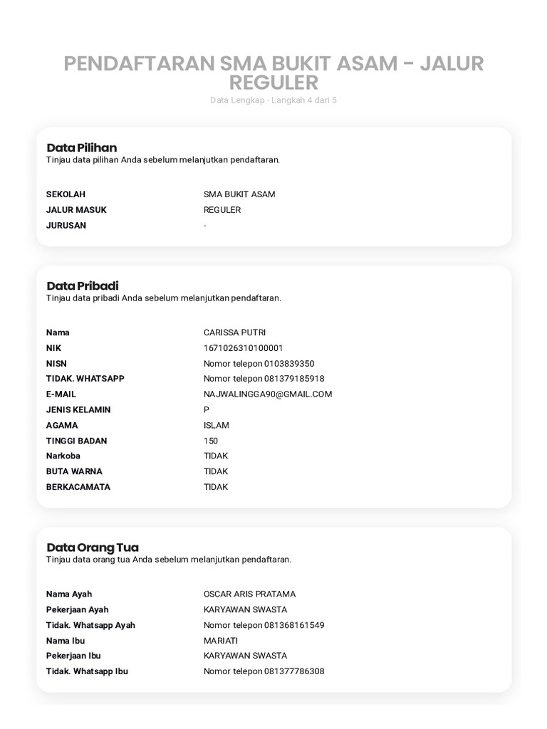 Masuk Jalur SMA Bukit Asam - PPDB Yayasan Bukit Asam | PDF