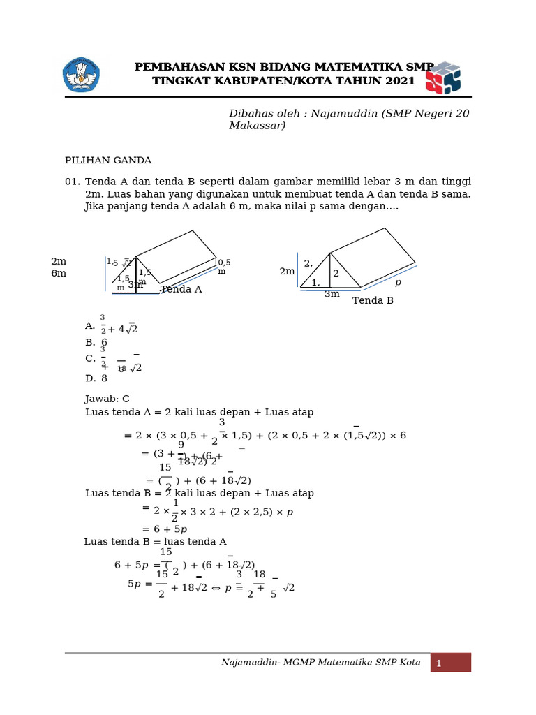 Pembahasan OSK Matematika SMP 2021 | PDF