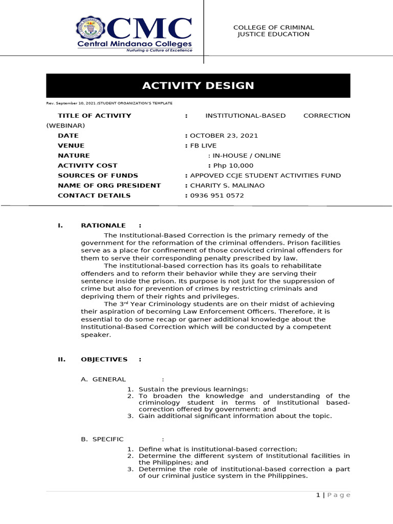 CMC-OSAS-ACTIVITY-DESIGN-WITH-APPROVAL-FOR-CONTRIBUTION | PDF | Crimes ...