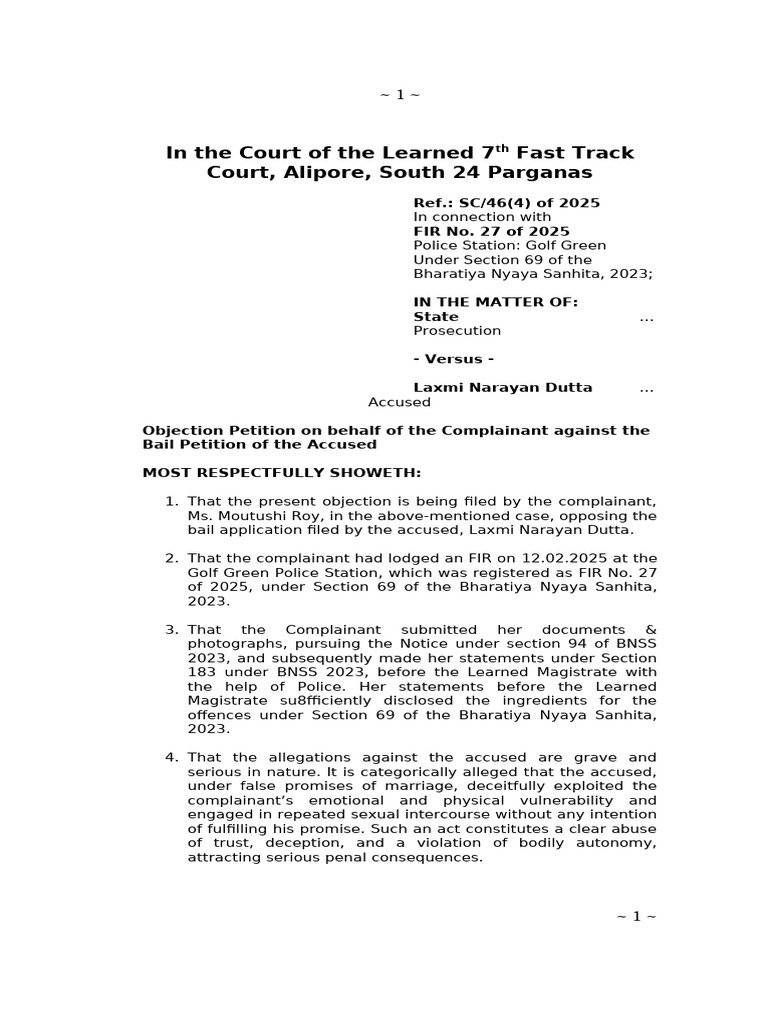 Objection to Bail Application in Case | PDF | Bail | Arrest