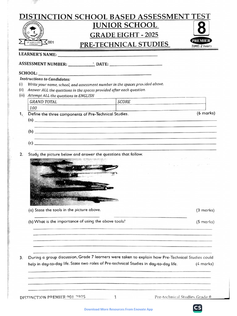 Grade 8 Pre - Tec Distinction 001 | PDF