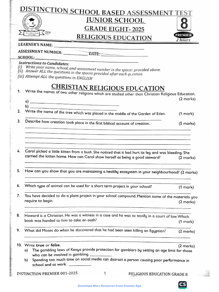 Grade 8 CRE Distinction Notes | PDF