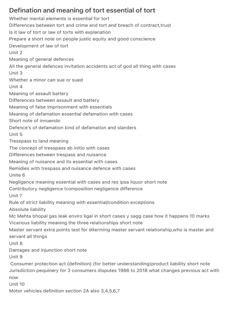 Defination and Meaning of Tort Essential of Tort | PDF