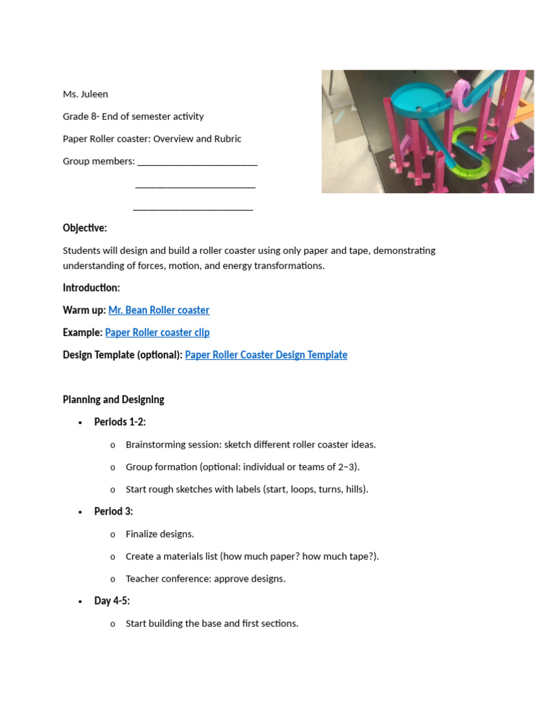 Paper Roller Coaster Challenge Overview | PDF