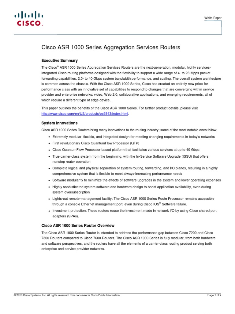 Cisco ASR 1000 Series Aggregation Services Routers White - Paper - c11-452157 | PDF | Cisco ...