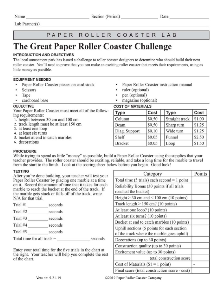 The Great Paper Roller Coaster Challenge | PDF