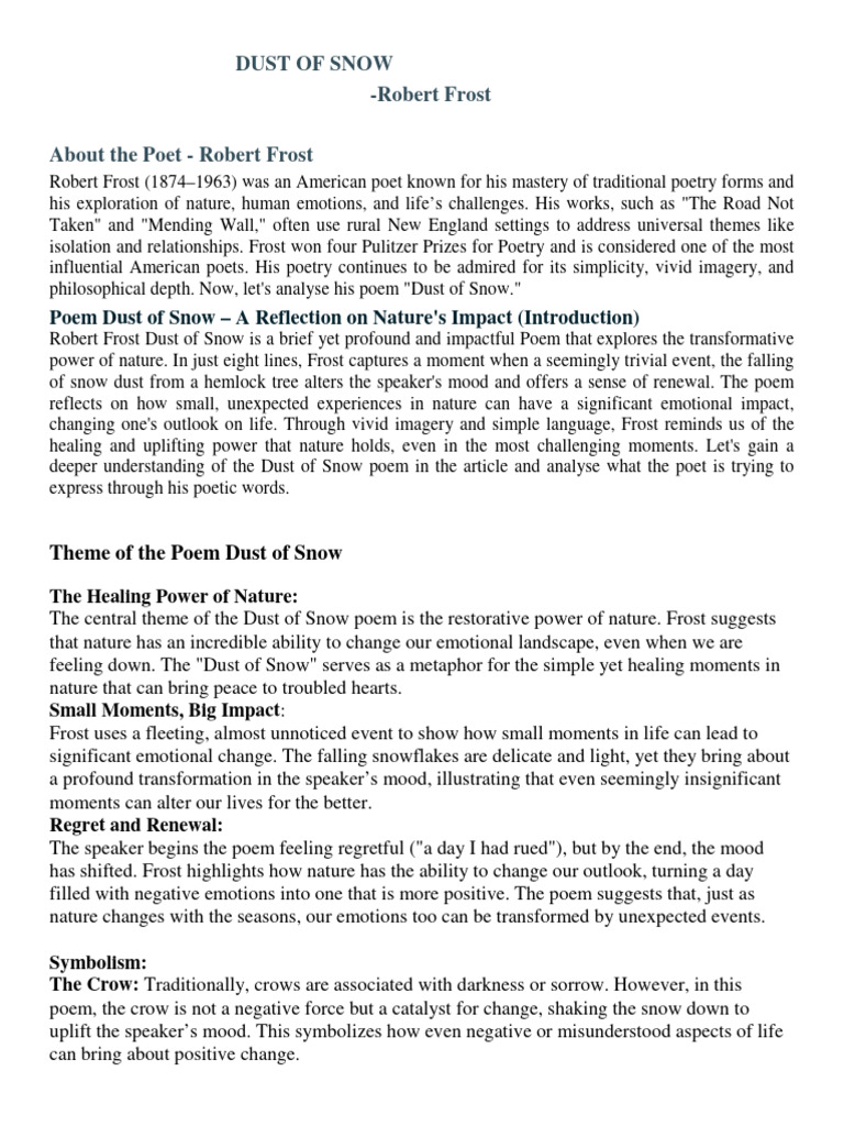 Dust of Snow Introduction | PDF | Poetry | Snow