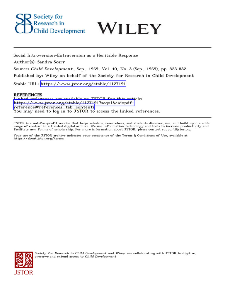 Scarr SocialIntroversionExtraversionHeritable 1969 | PDF | Heritability | Psychology