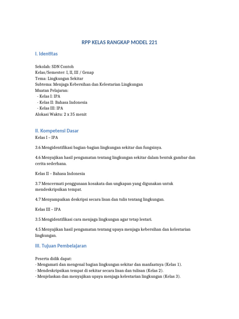 RPP Kelas Rangkap Model 221 | PDF