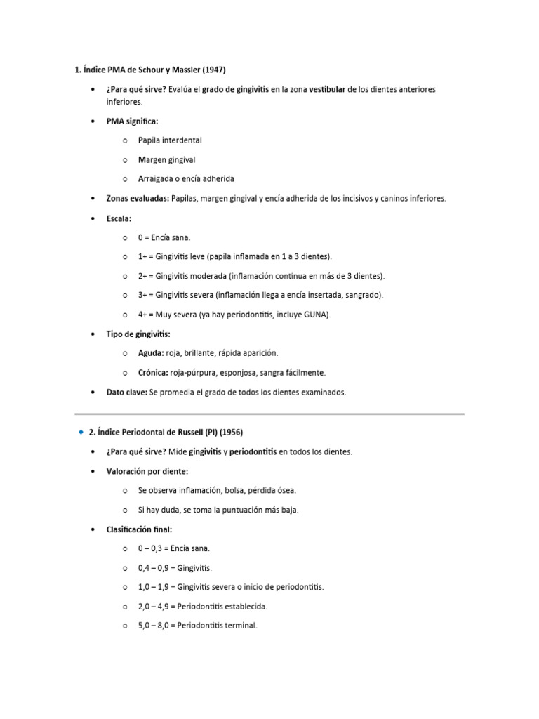 Índices para Evaluar Gingivitis y Periodontitis | PDF | Periodoncia ...