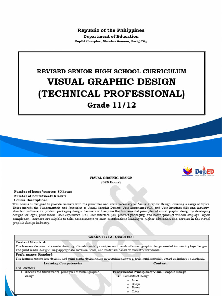 Revised SHS Curriculum: Visual Graphic Design | PDF | 3 D Computer ...