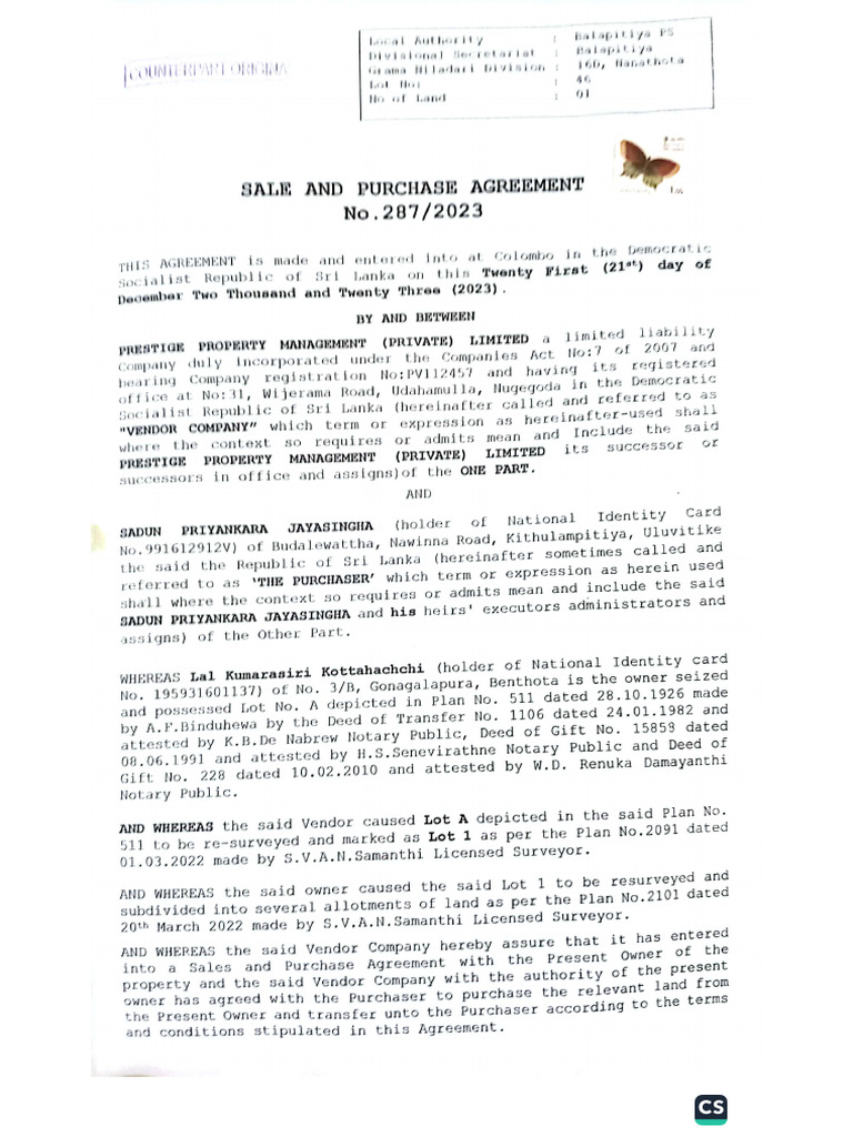 Sale and Purchase Agreement | PDF