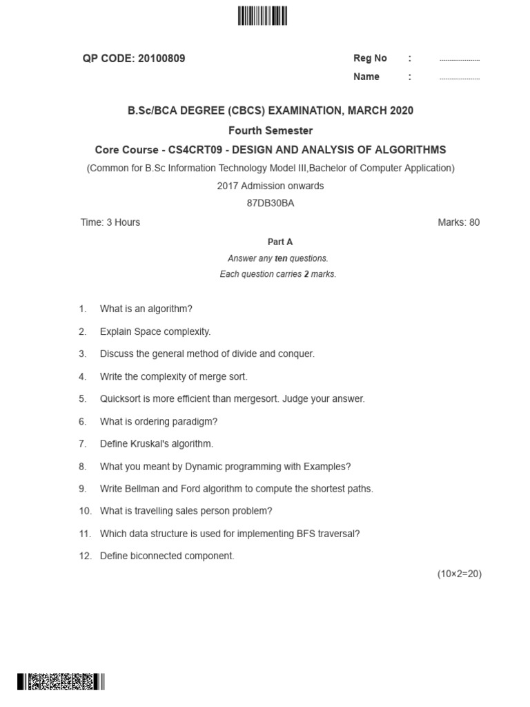 DESIGN AND ANALYSIS OF ALGORITHMS 2020 | PDF | Algorithms | Algorithms And Data Structures