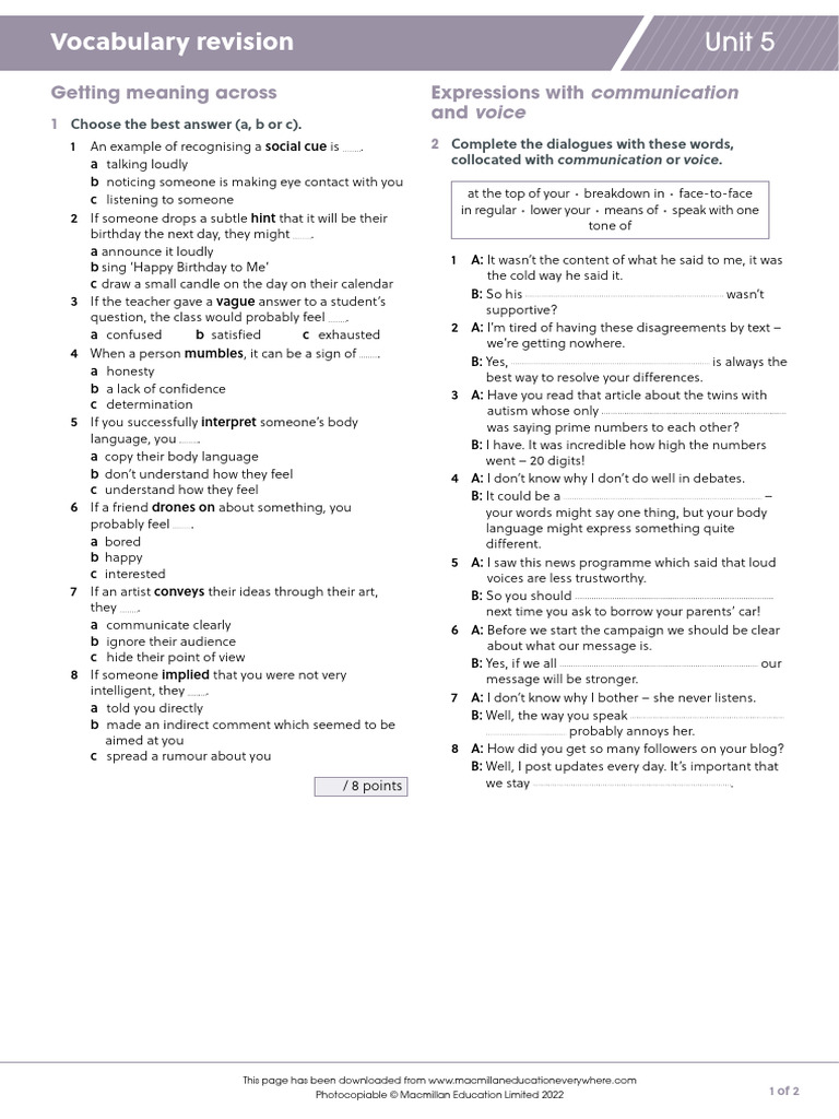 C1 U5 Vocabulary Revision | PDF | Human Communication | Linguistics