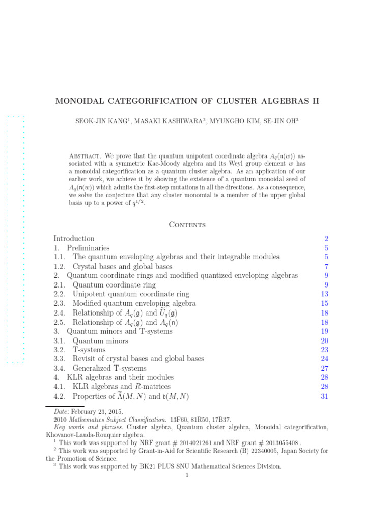 Monoidal Categorification of Cluster Algebras Ii: Abstract | PDF ...