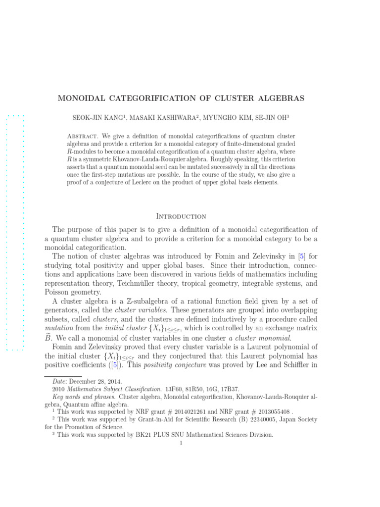Monoidal Categorification of Cluster Algebras: Abstract | PDF | Module (Mathematics ...