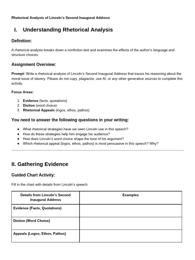 Rhetorical Analysis of Lincoln's Second Inaugural Address v2 | PDF ...